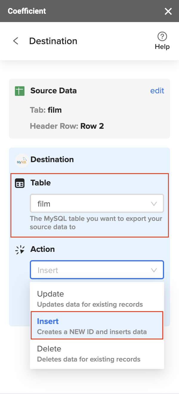 Export to SQL DB – Coefficient