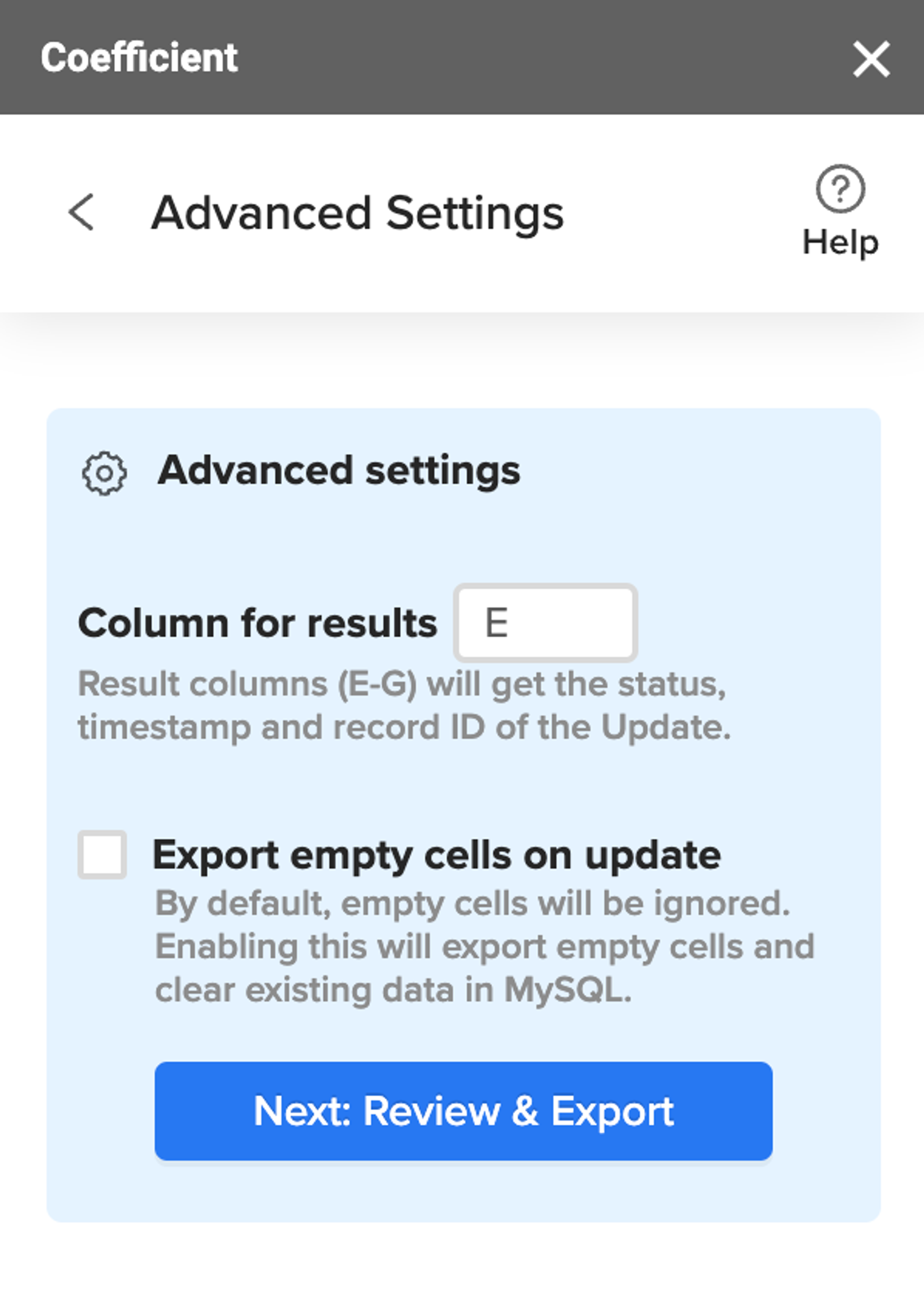 Export to SQL DB – Coefficient